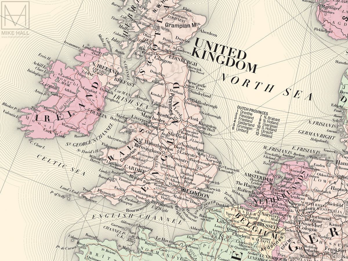 Europe, antique style map giclee print: Limited edition 4-colour versi ...