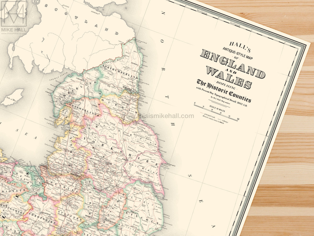 England and Wales (Historic Counties) map giclee print – Mike Hall Maps ...