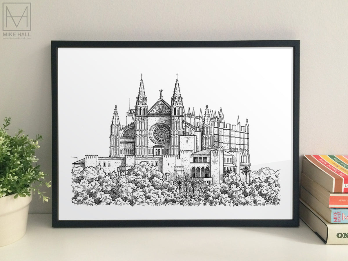 Palma Cathedral, Mallorca giclee print – Mike Hall Maps & illustration