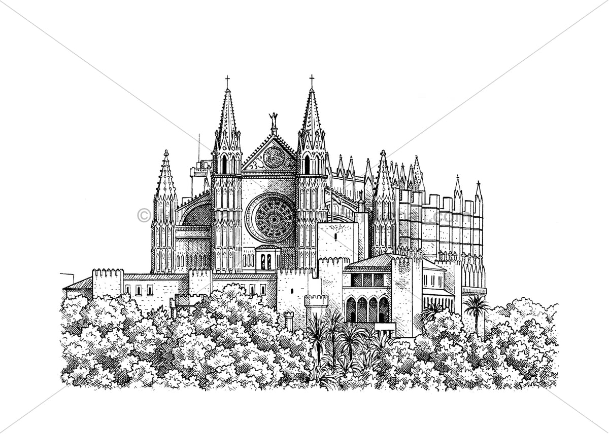 Palma Cathedral, Mallorca giclee print – Mike Hall Maps & illustration